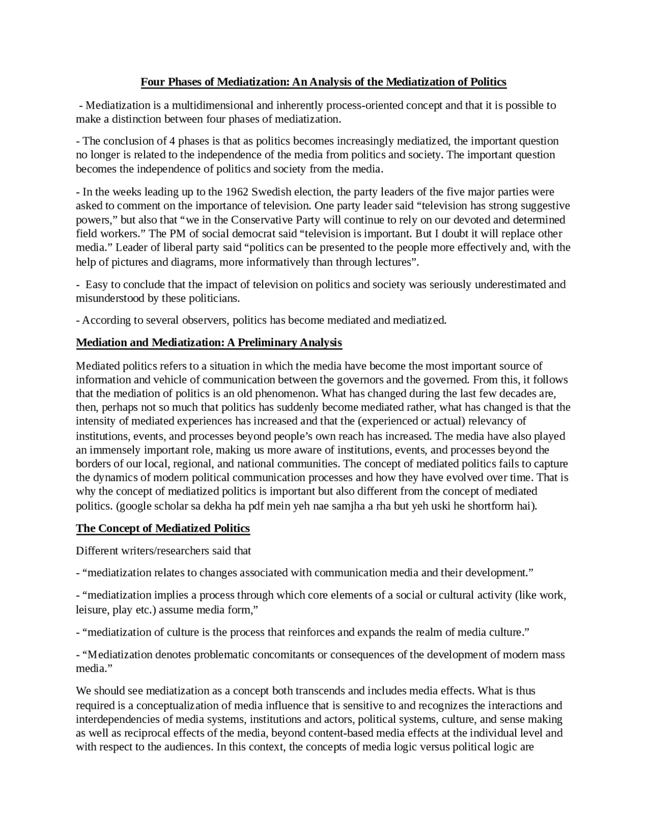 4 Phases of Mediatization | Lecture notes Political communications ...