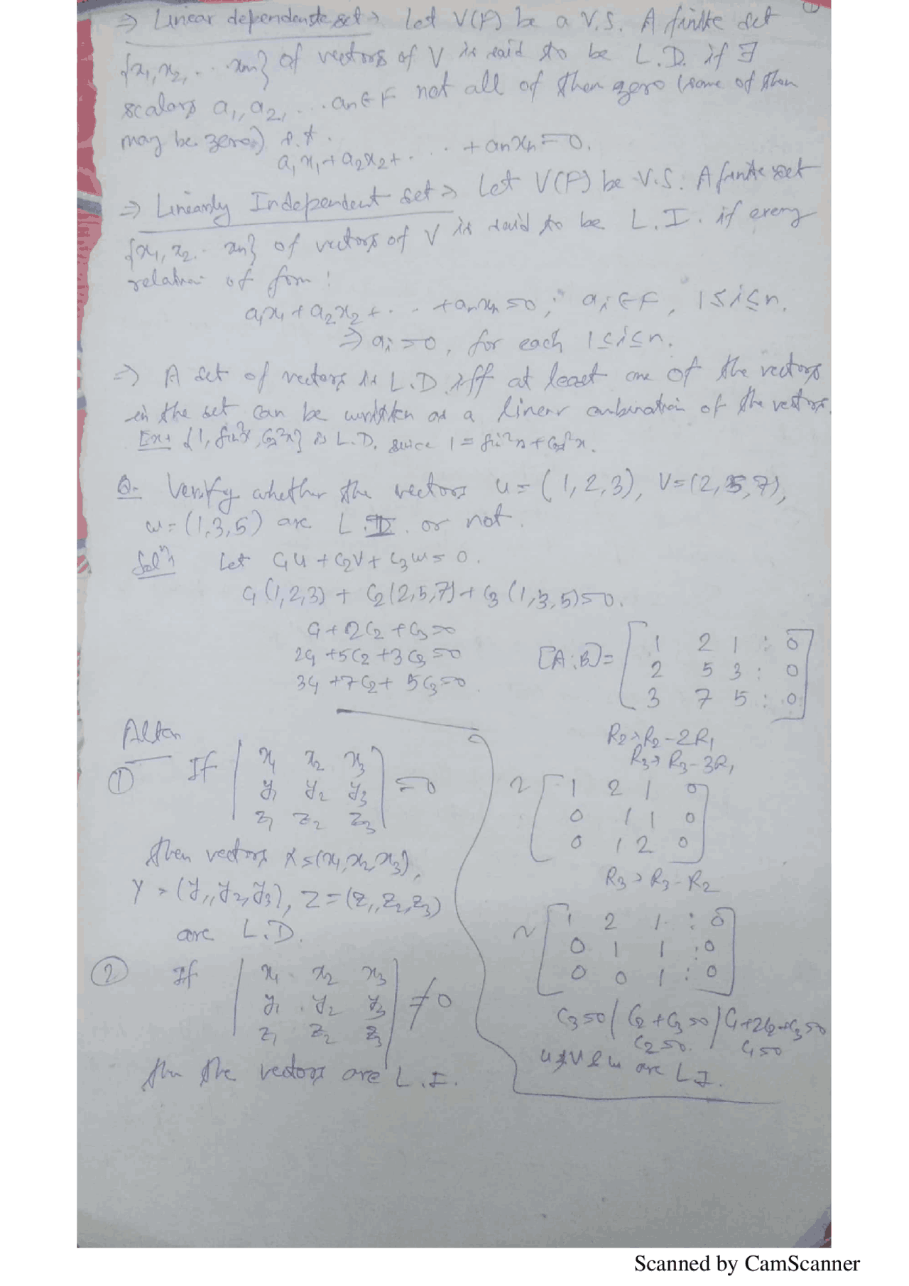 Lecture Notes On Row And Column Spaces Docsity