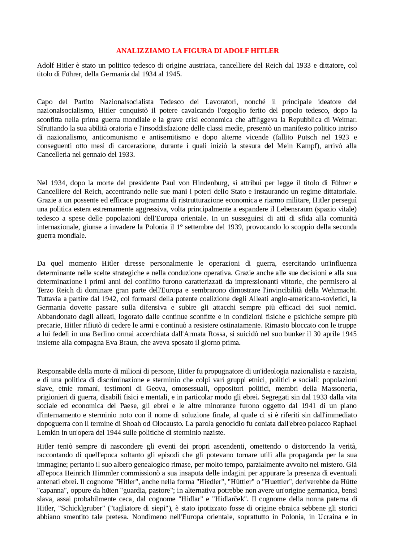 Analisi Dettagliata Della Figura Di Adolf Hitler Docsity