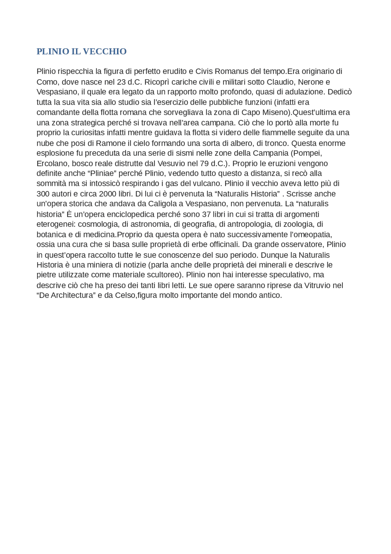 Plinio Il Vecchio Appunti Docsity