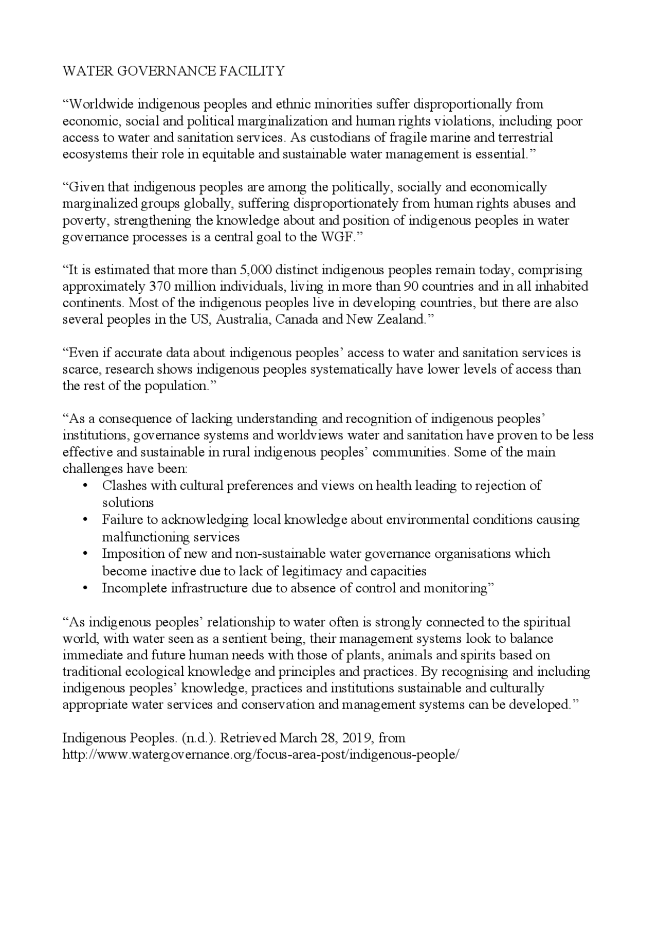 Water for Indigenous people - Docsity