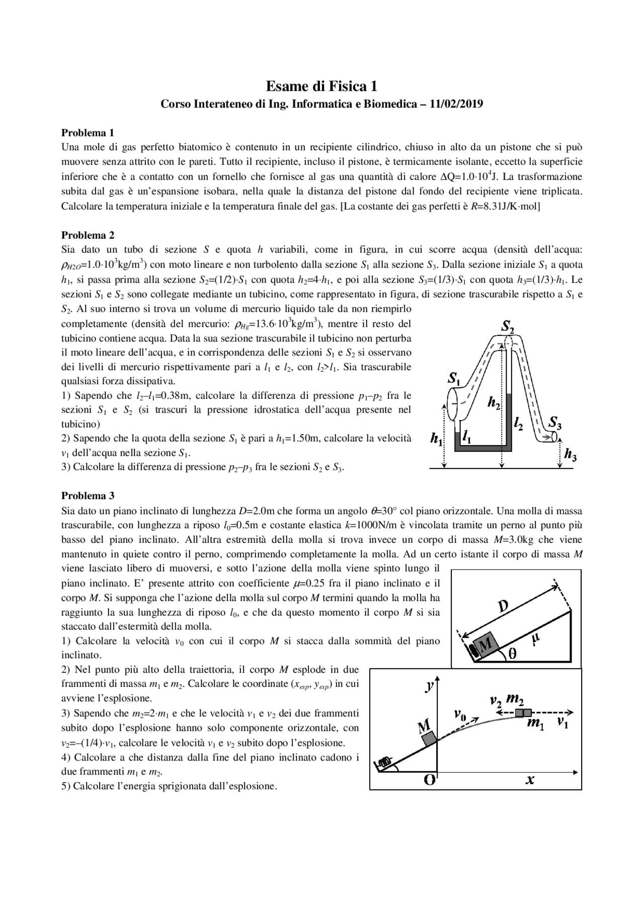 Esercitazione Su Fisica1 Esercizi Di Fisica Docsity