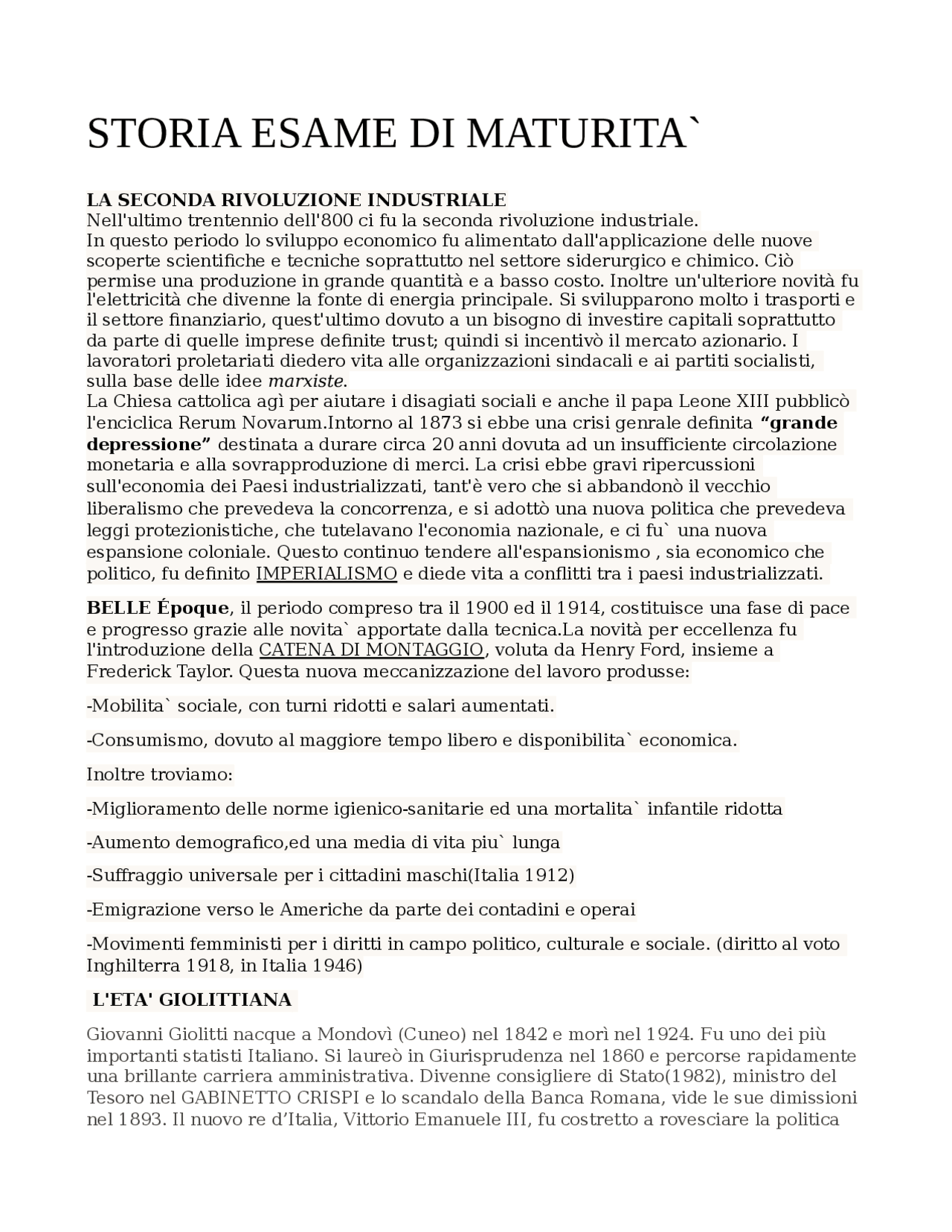 Programma di storia del V anno - Docsity