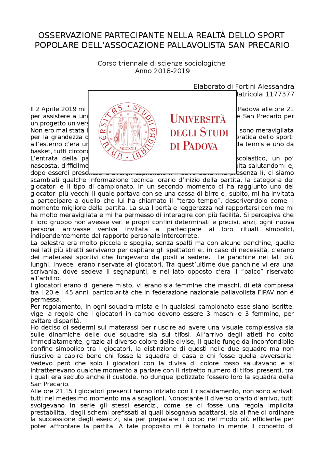Esempio Osservazione Partecipante Docsity