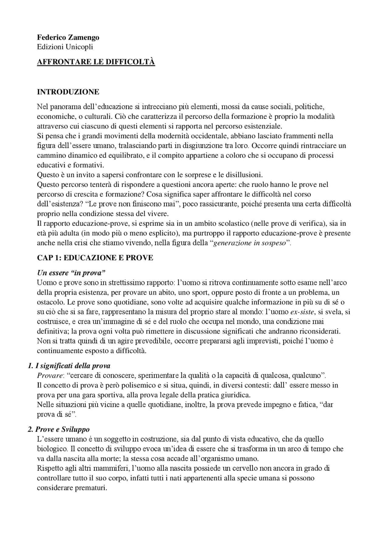 Affrontare Le Difficoltà Zamengo Docsity