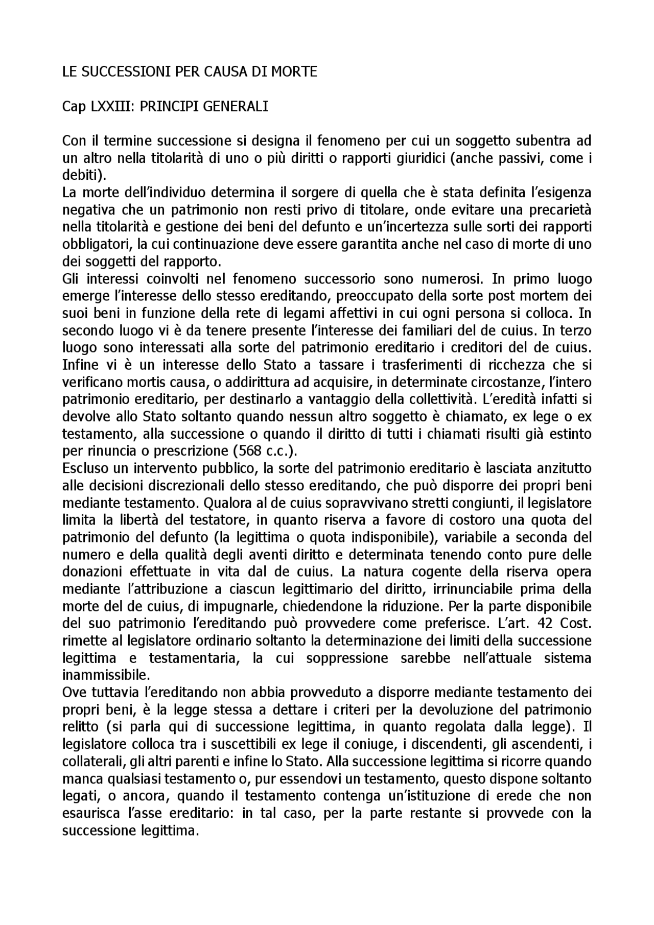 Successioni Mortis Causa Docsity
