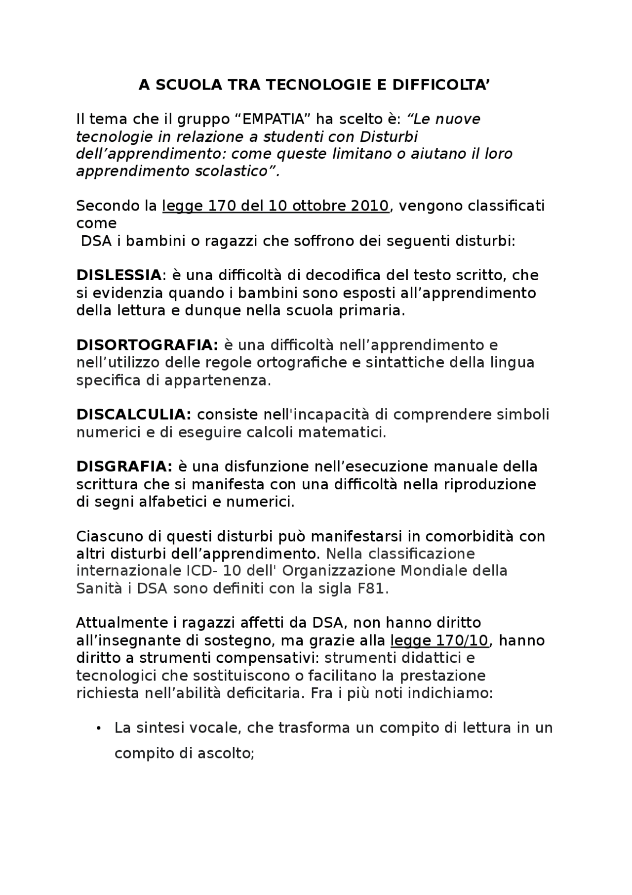 Ricerca Su Dsa E Bes Docsity