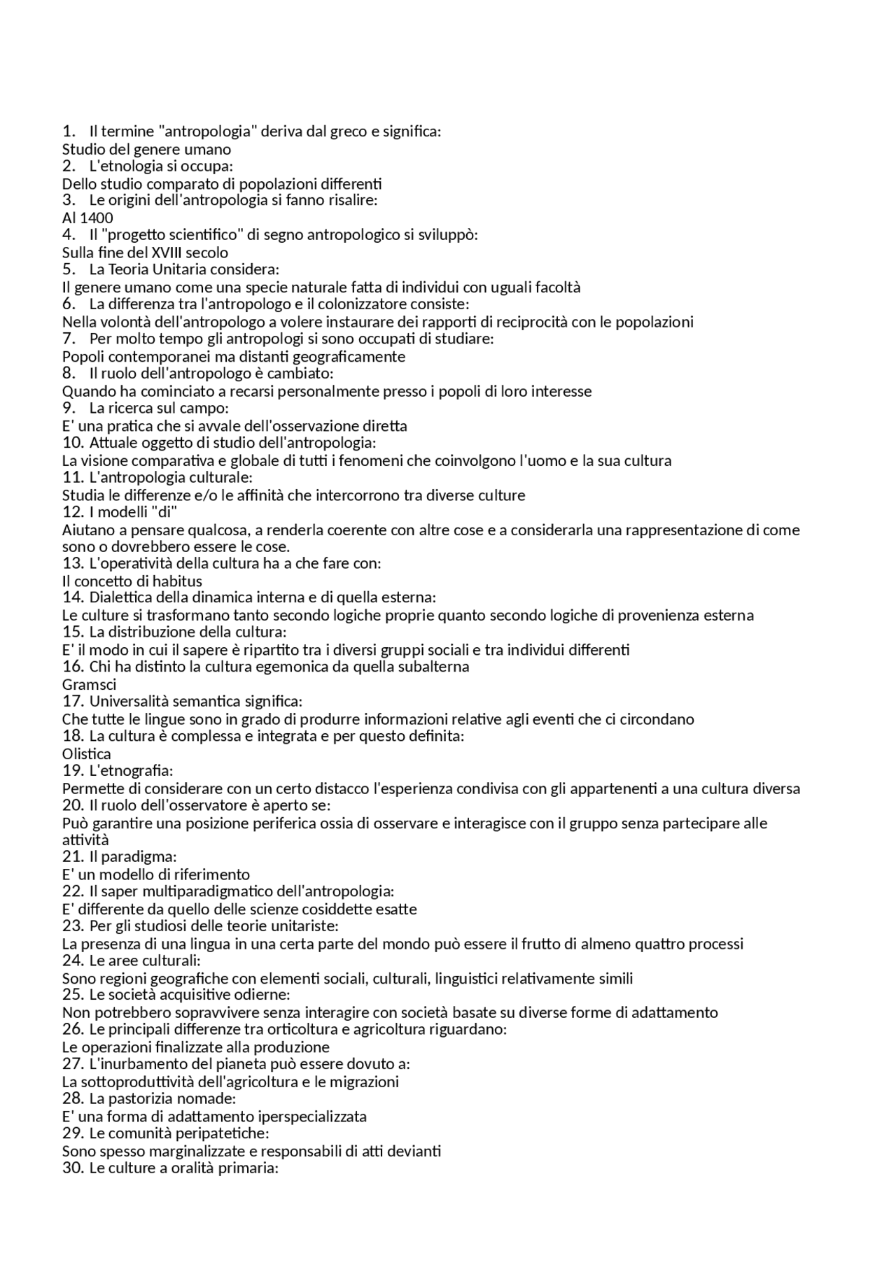Domande E Risposte Antropologia 24 Cfu Docsity