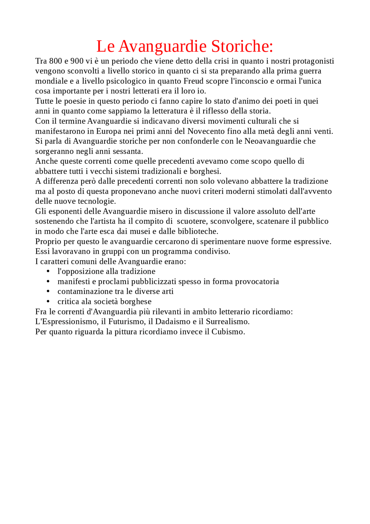 Riassunti Futurismo Liberamente Docsity