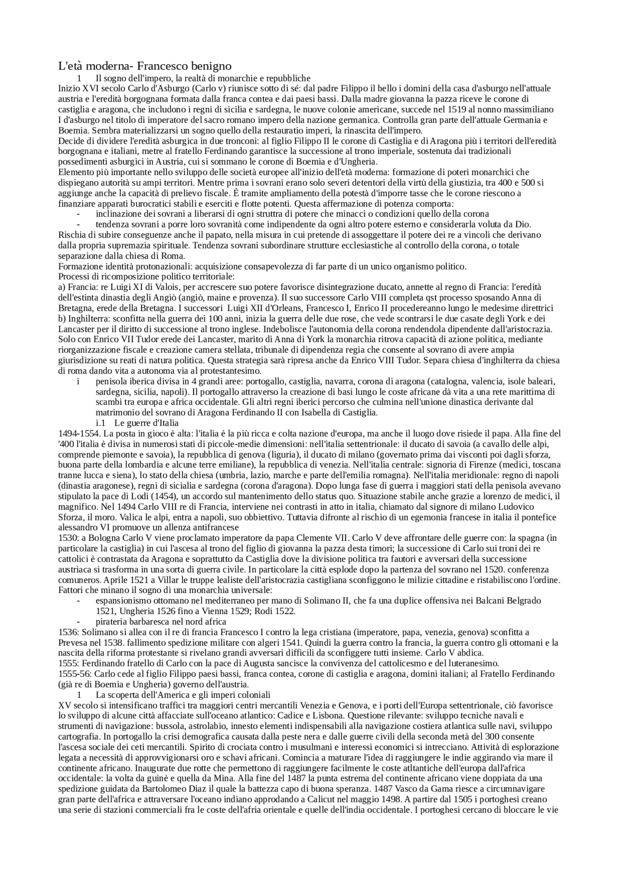 Appunti Storia Moderna Docsity