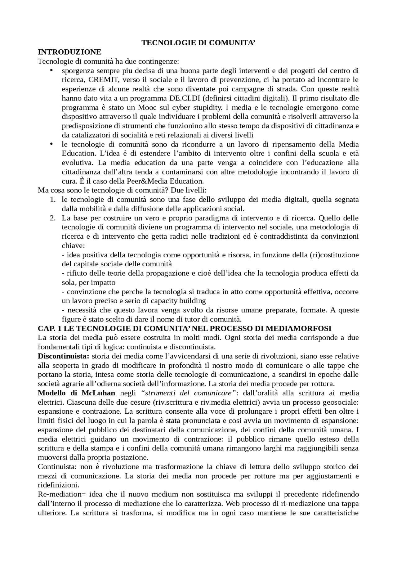 Tecnologie Di Comunità Pc Rivoltella Docsity