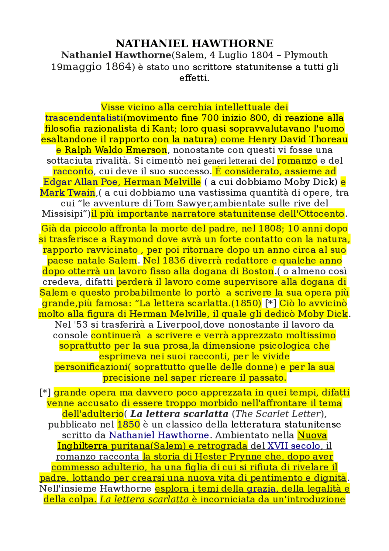 Appunti Su Nathaniel Hawthorne Appunti Di Lingue Docsity