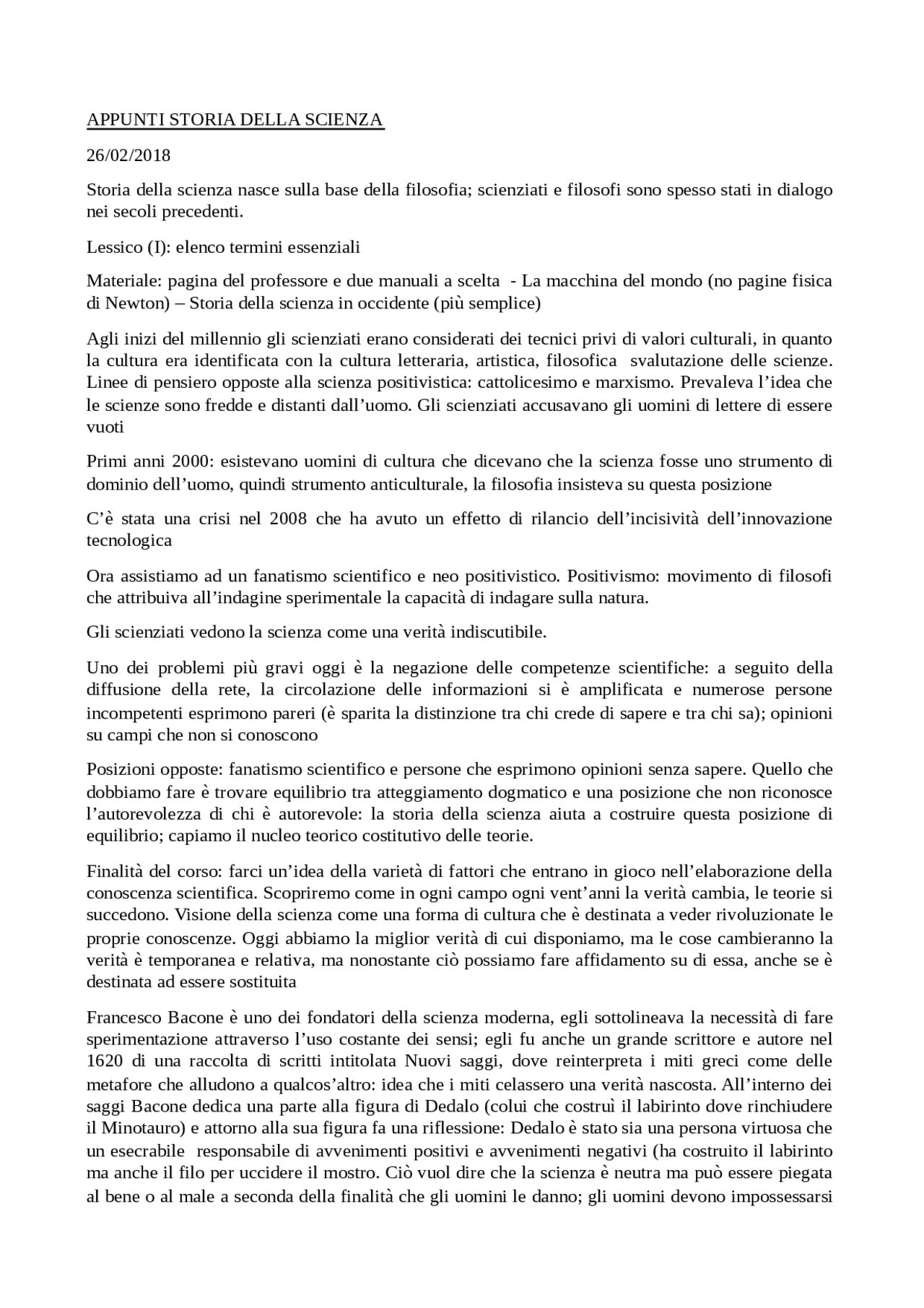 Storia Della Scienza Docsity