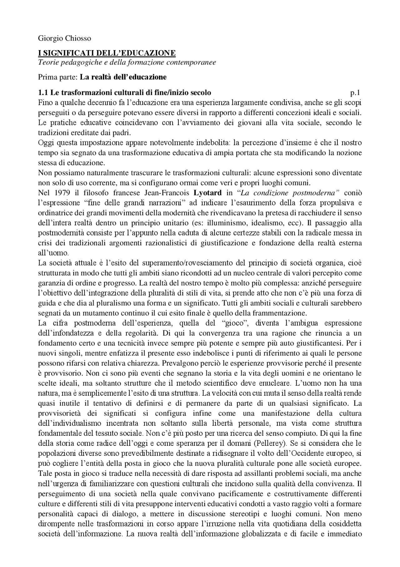 I Significati Delleducazione Chiosso Docsity