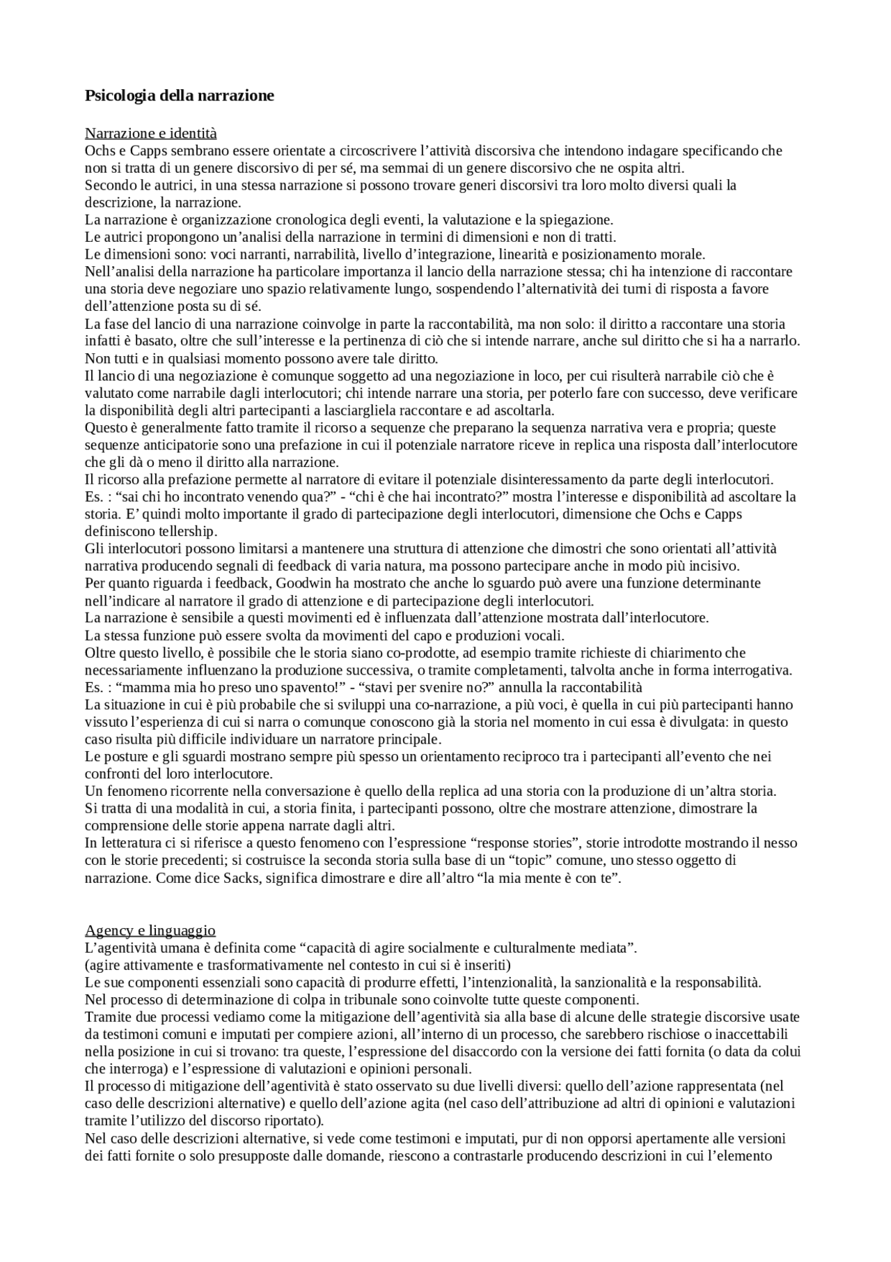 Psicologia Della Narrazione Docsity