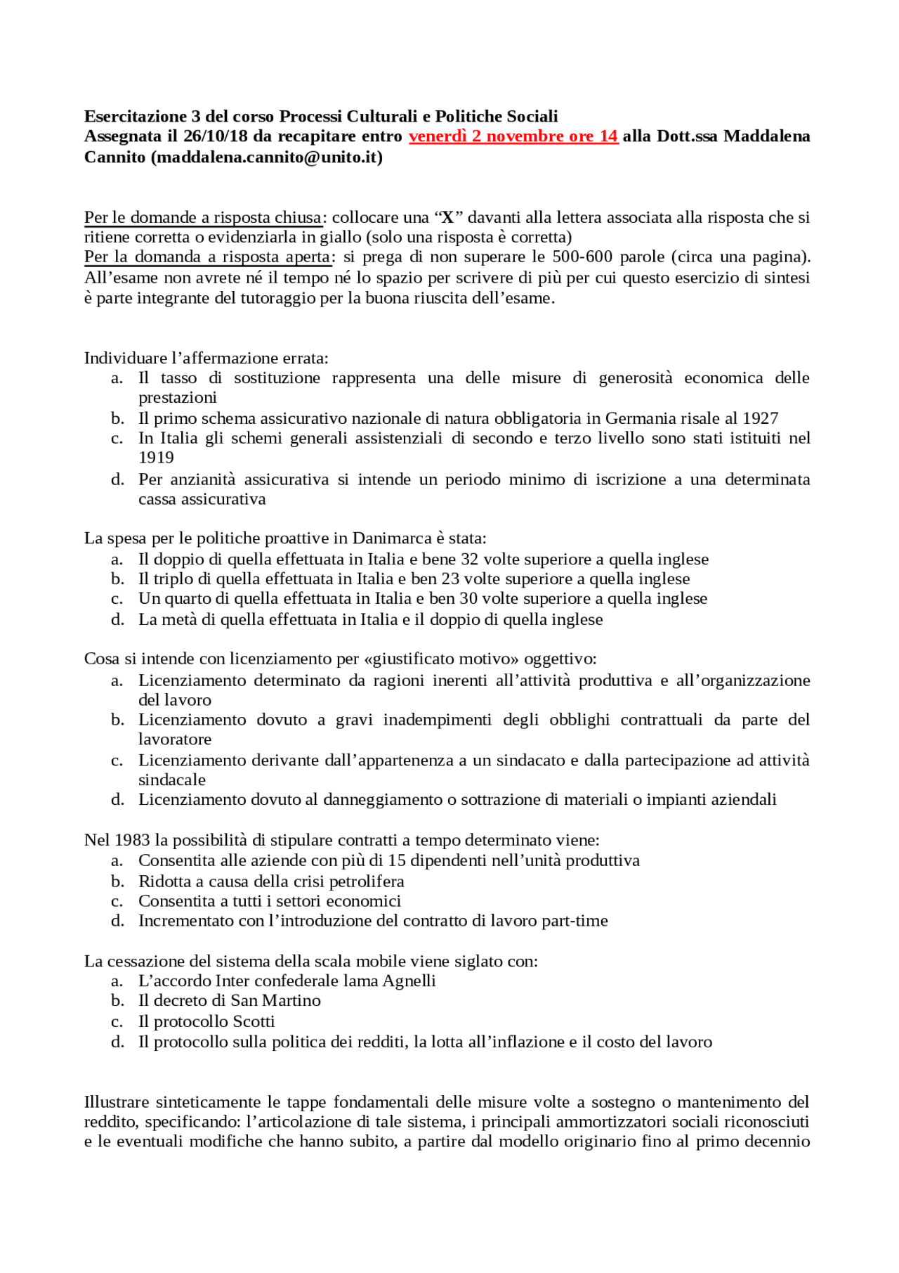 Domande Esame Processi Culturali E Politiche Sociali Docsity