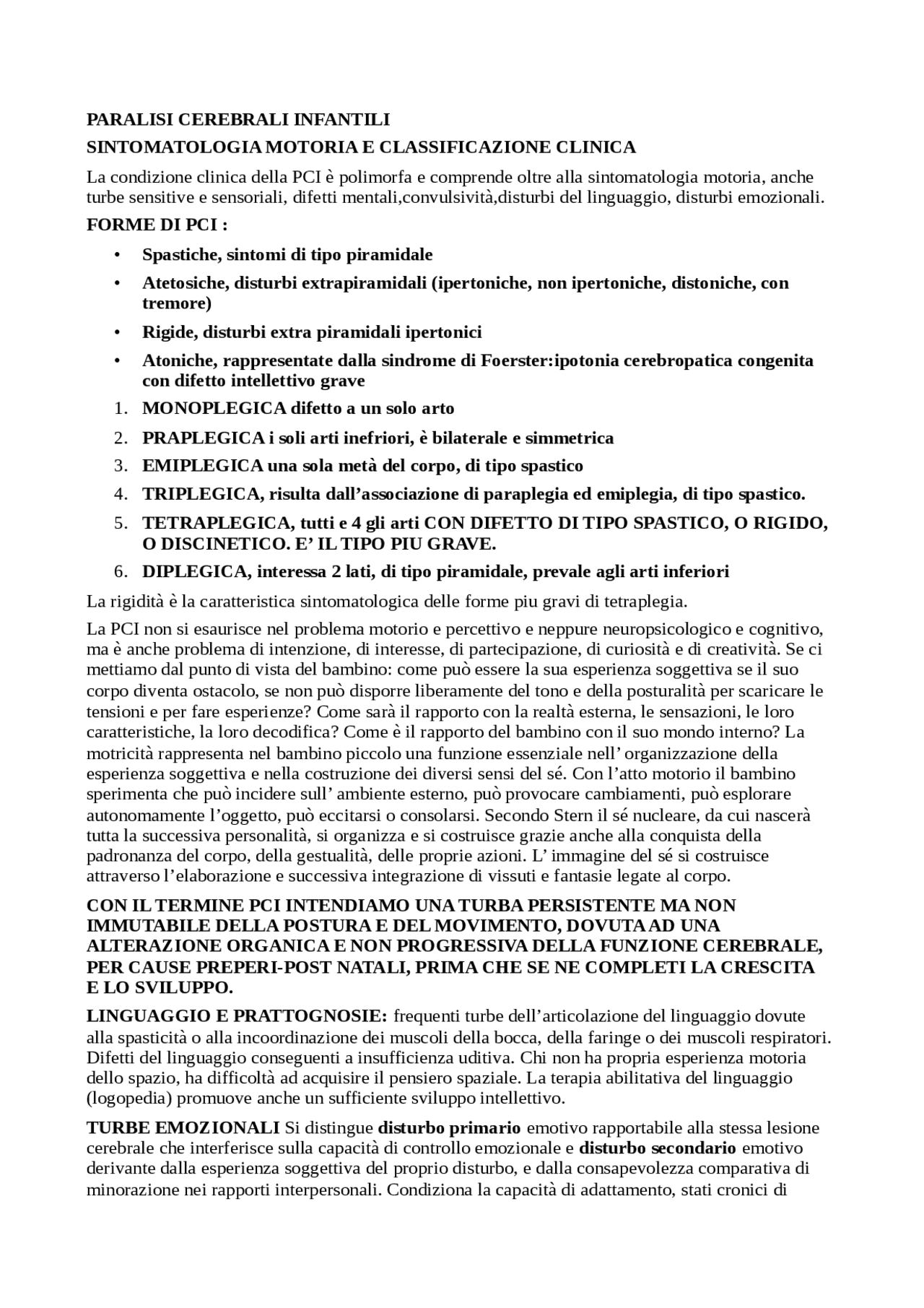 Pci Paralisi Cerebrali Infantili Docsity