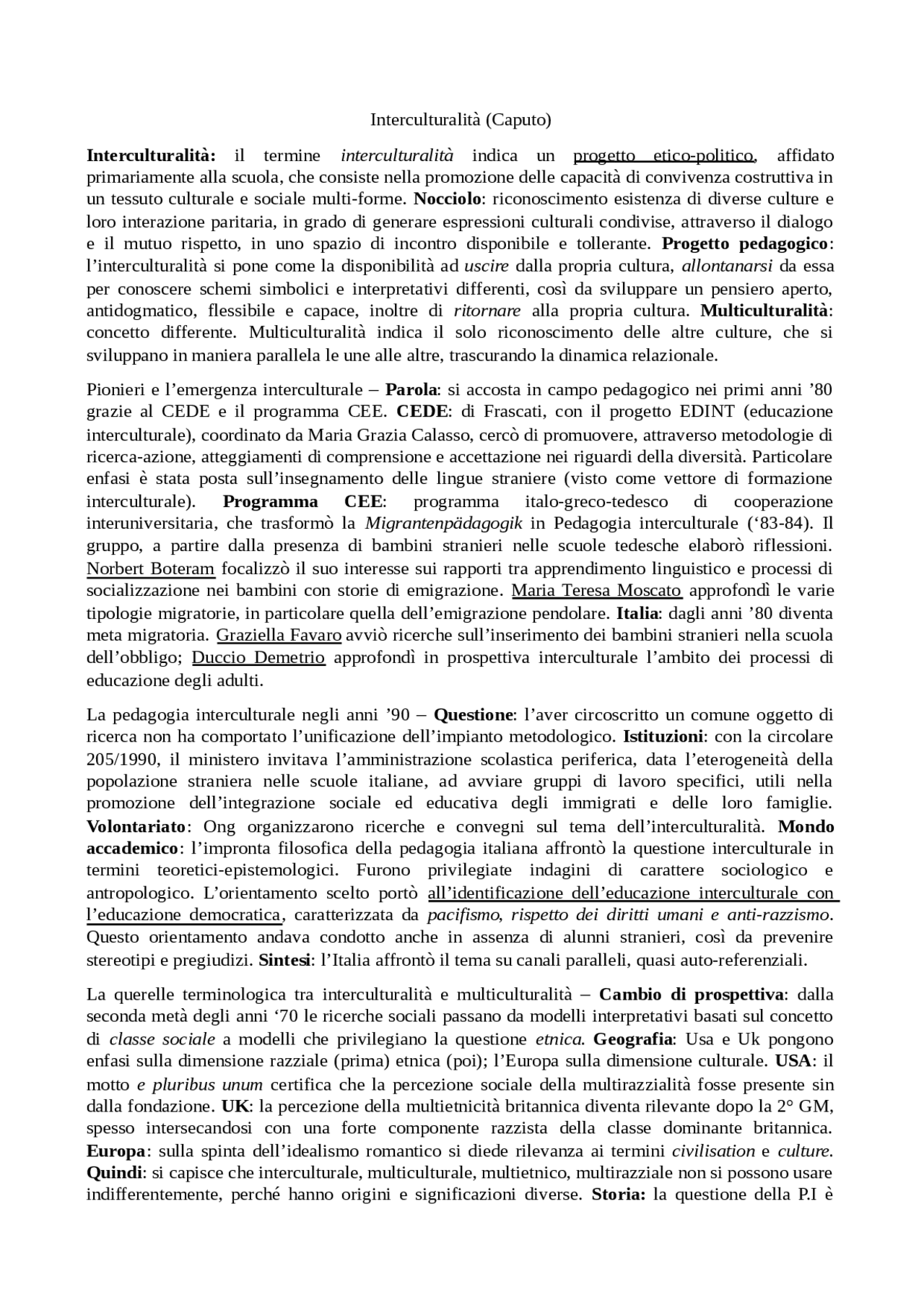 Interculturalità Saggio Di Caputo Docsity