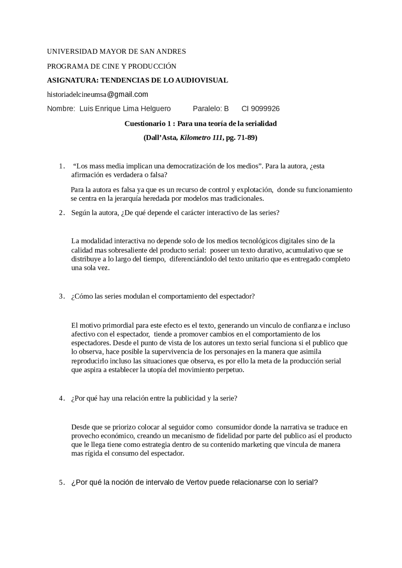 Cuestionario de cine - Docsity