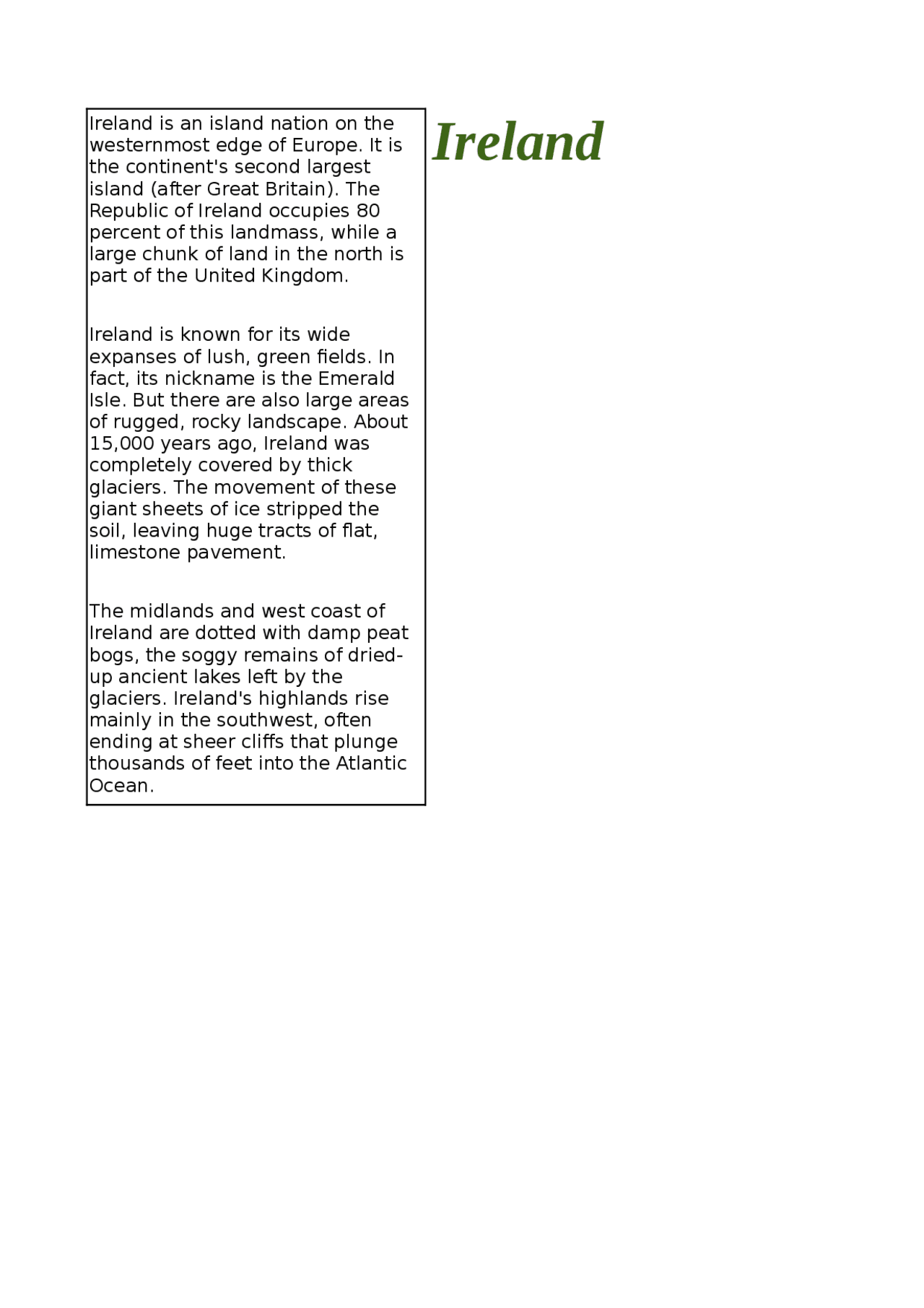 Ireland all in English - Docsity