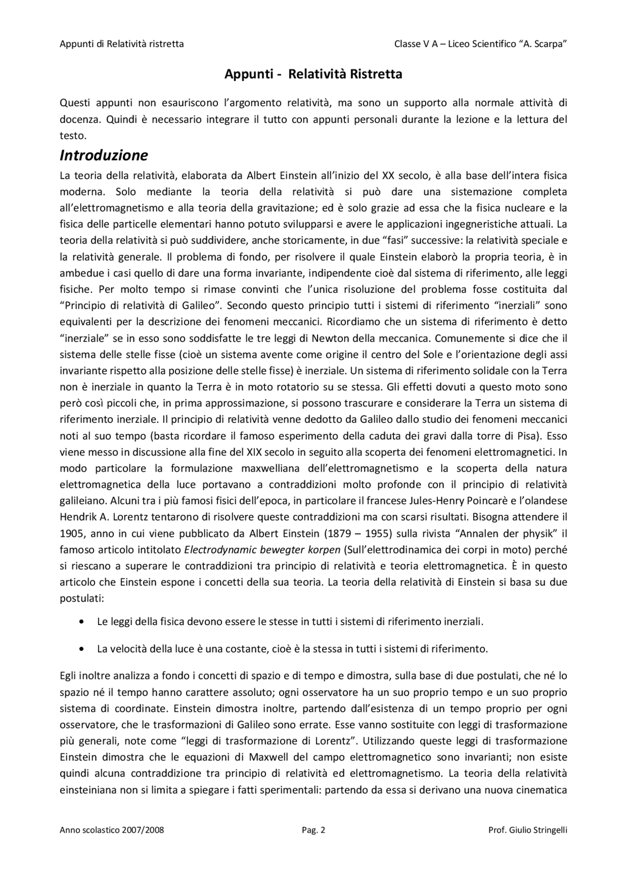Relatività Ristretta Docsity