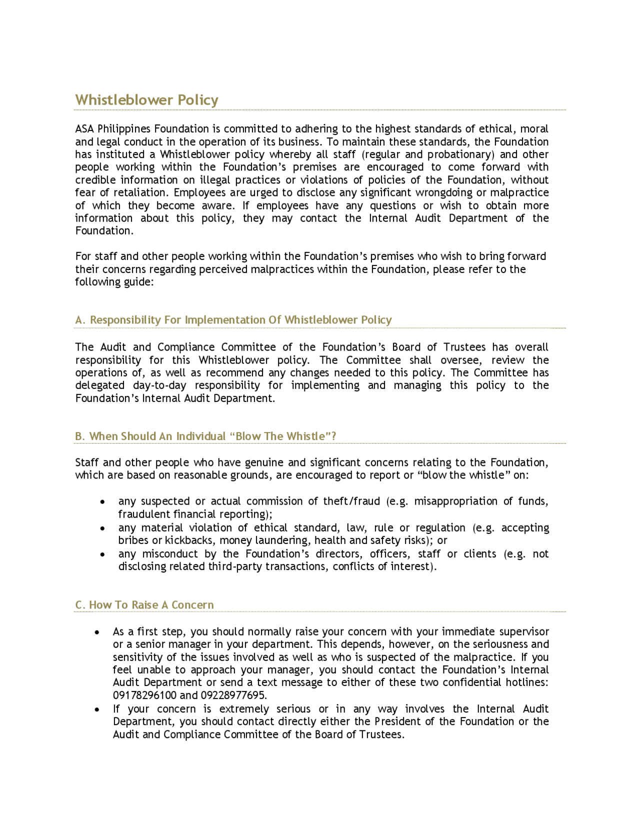 Whistleblower Policy - Docsity