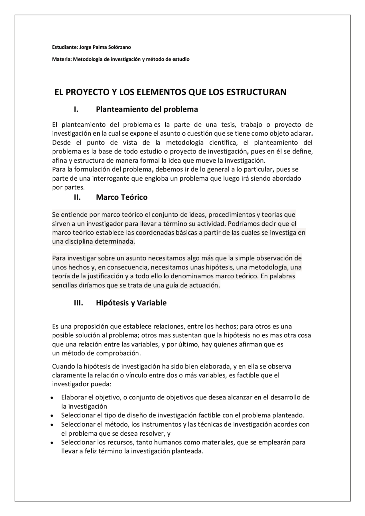 El proyecto y los elementos que los estructuran - Docsity