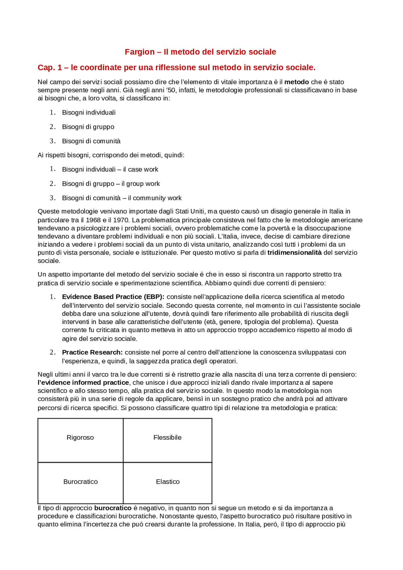 Fargion Il Metodo Del Servizio Sociale Docsity