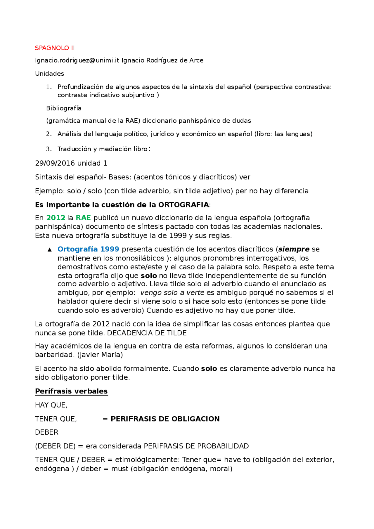 Corso Di Lingua Spagnola Appunti Di Grammatica E Sintassi Docsity