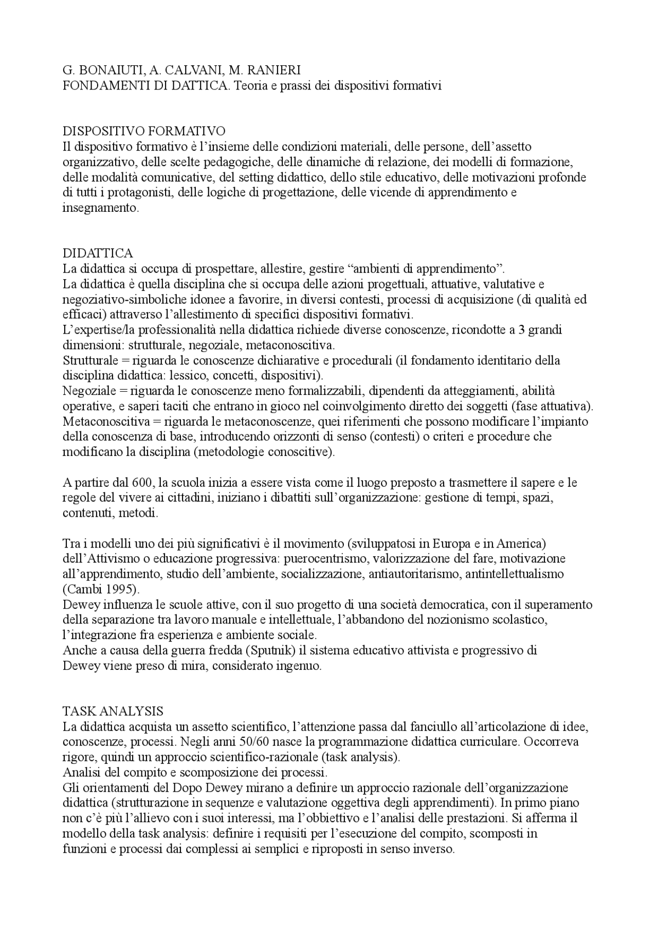Teoria E Prassi Dei Dispositivi Formativi Docsity