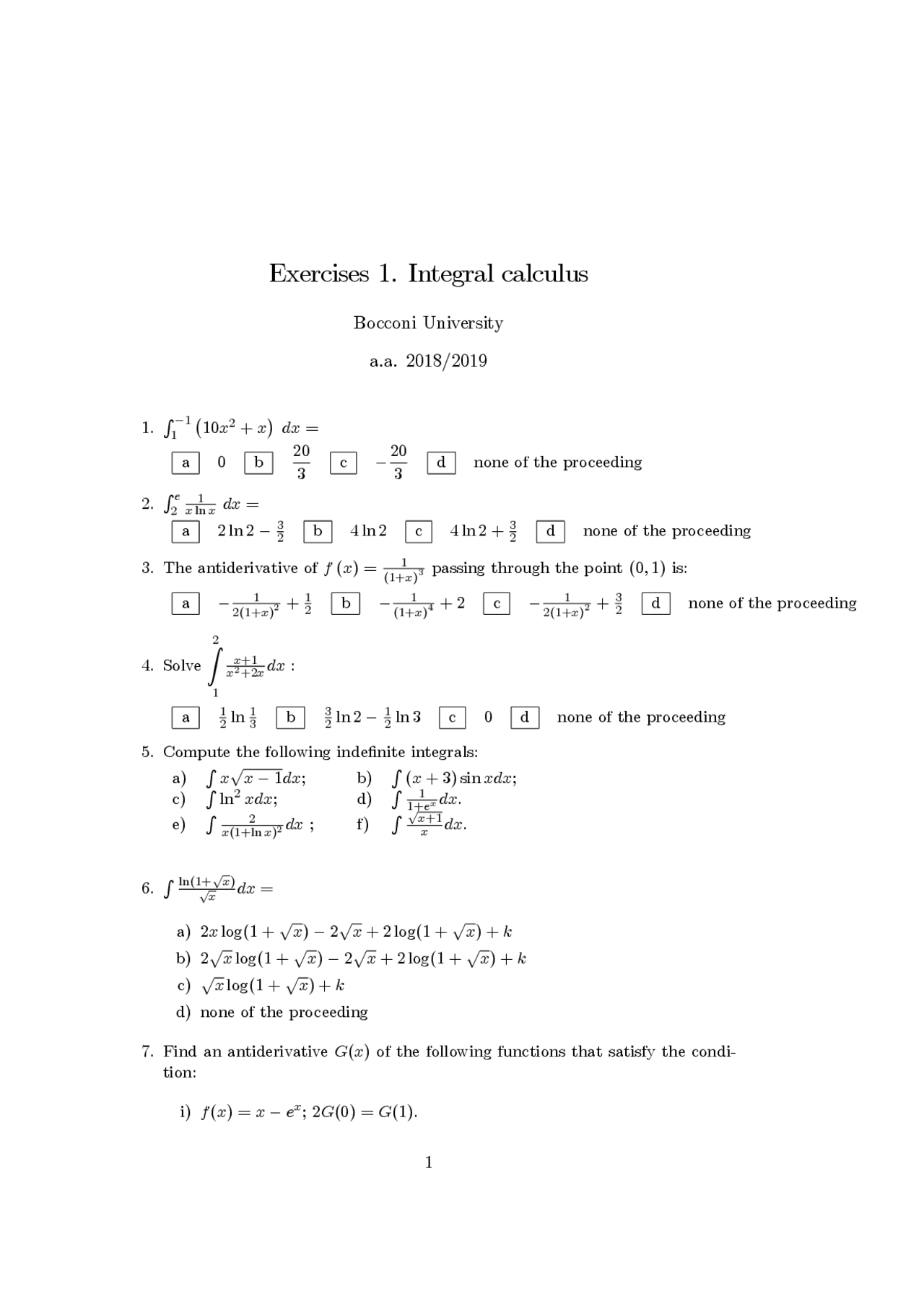Matematica Integrali Docsity