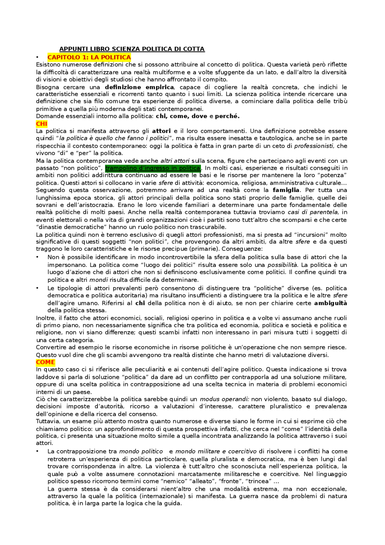 Riassunto Libro Cotta Docsity