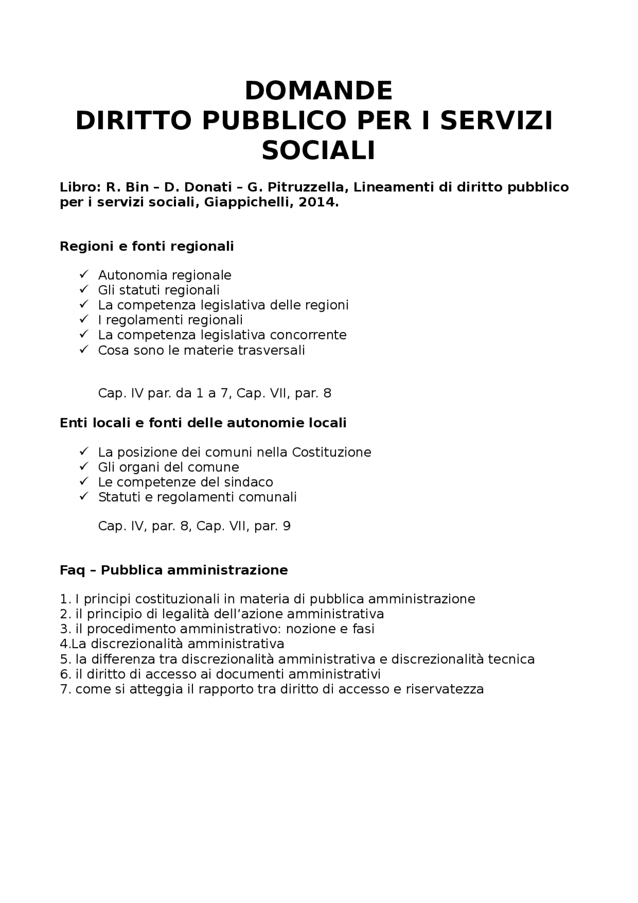 Domande esame DIRITTO PUBBLICO PER I SERVIZI SOCIALI - Unipd | Appunti ...