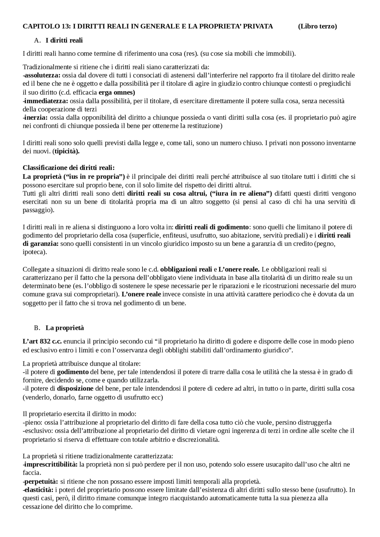 13 I Diritti Reali E La Proprietà Docsity