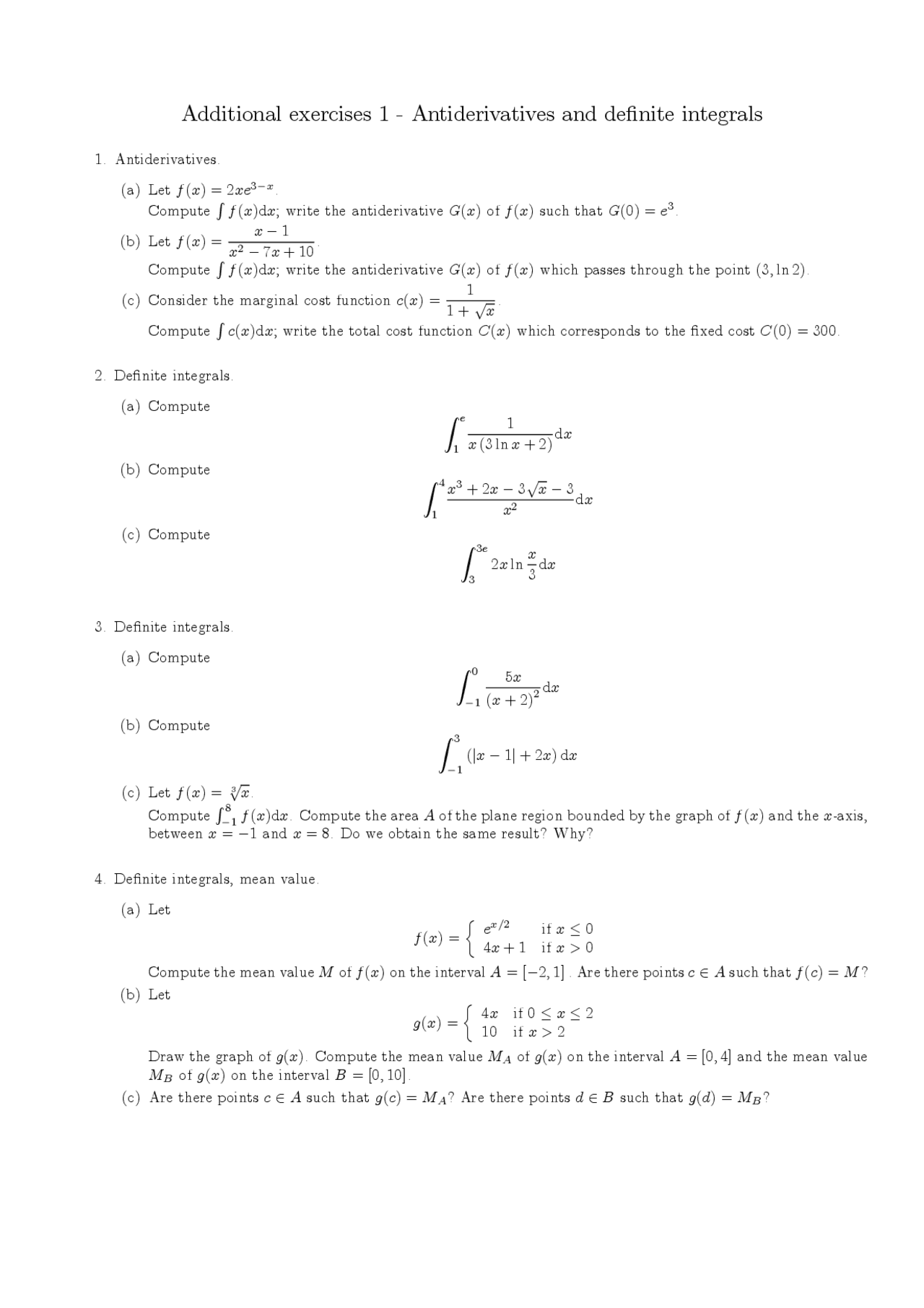 Matematica Integrali Docsity