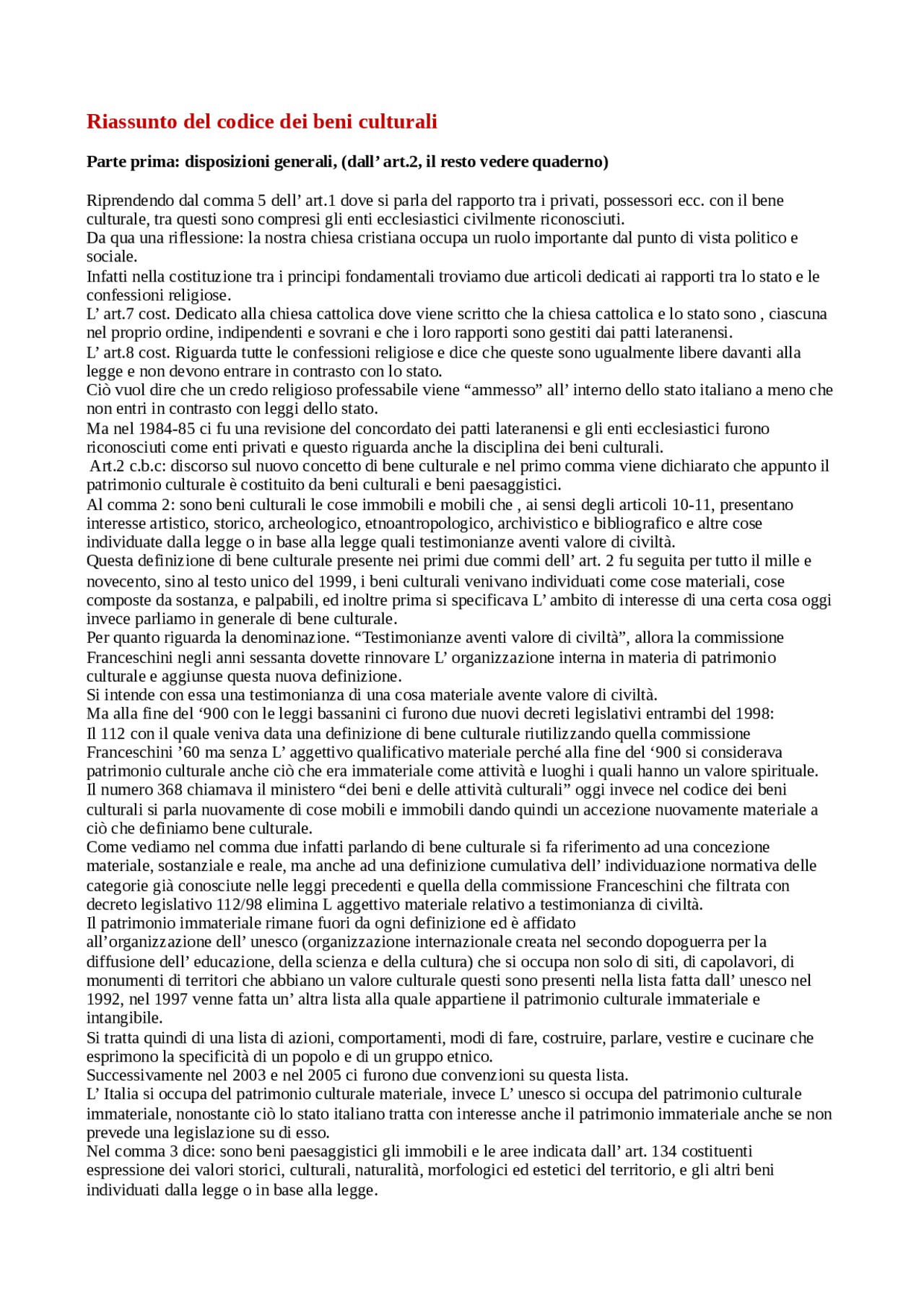 Codice Dei Beni Culturali Docsity