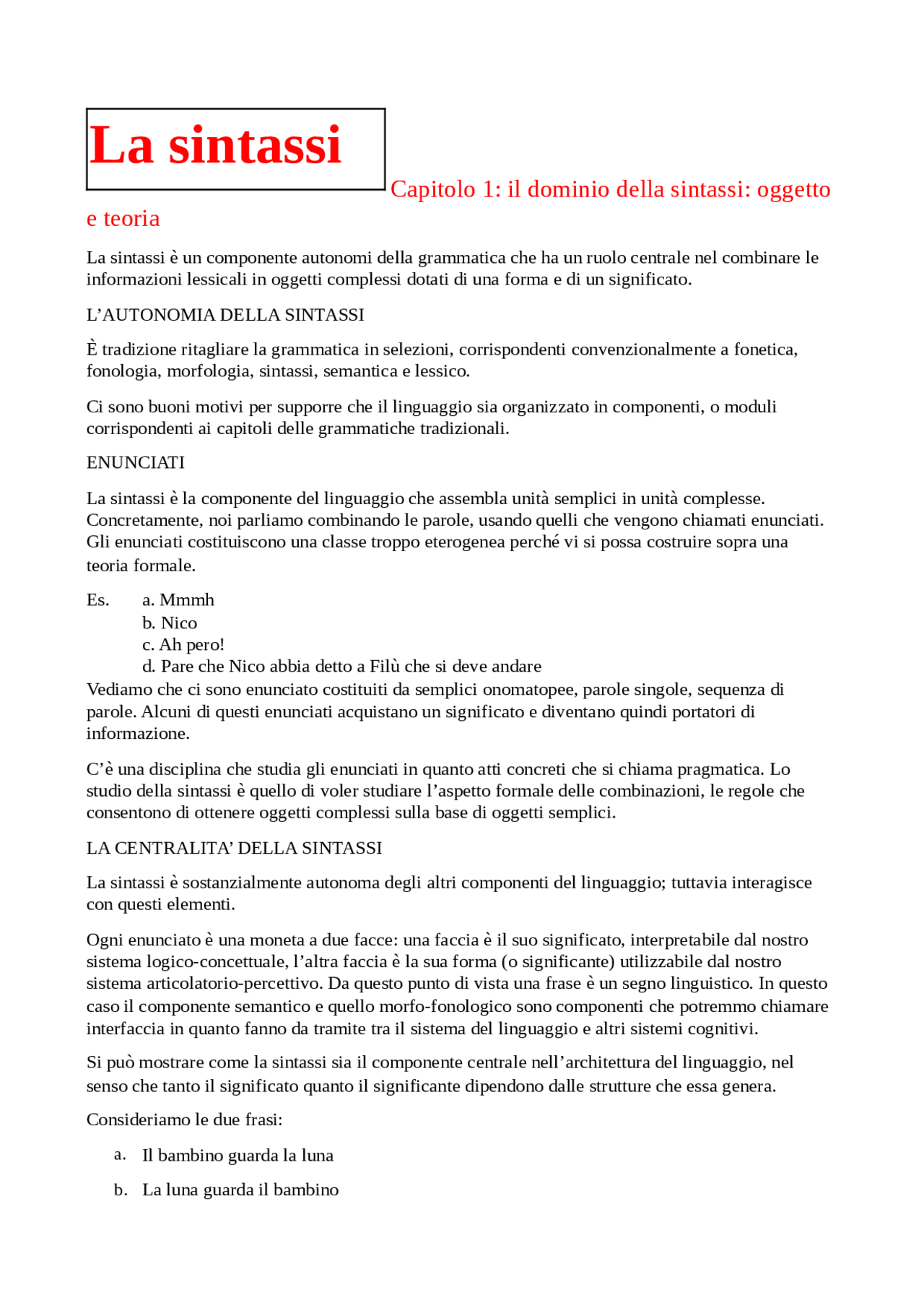 La sintassi, Linguistica Generale | Appunti di Linguistica Generale | Docsity