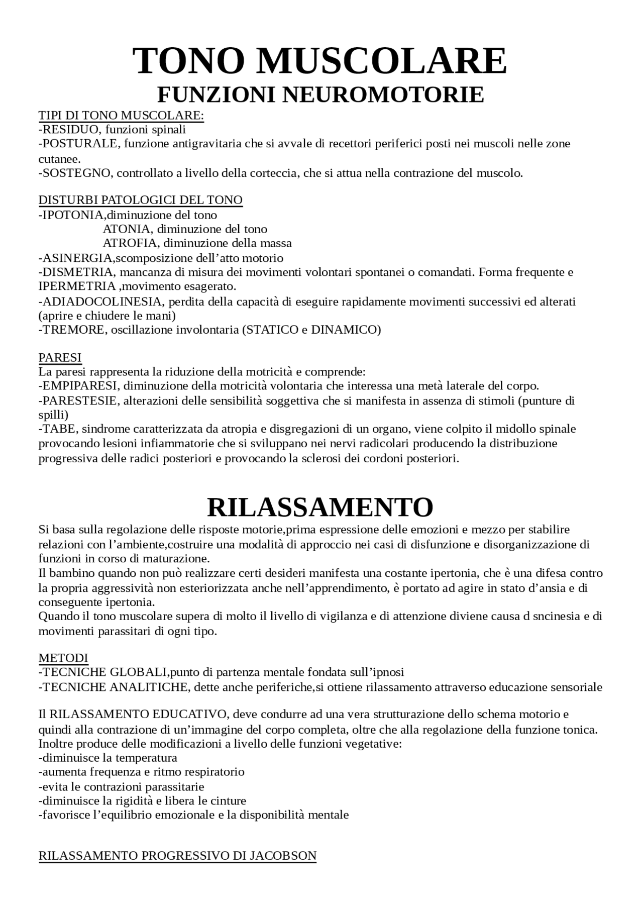 Tono muscolare dei bimbi - Docsity