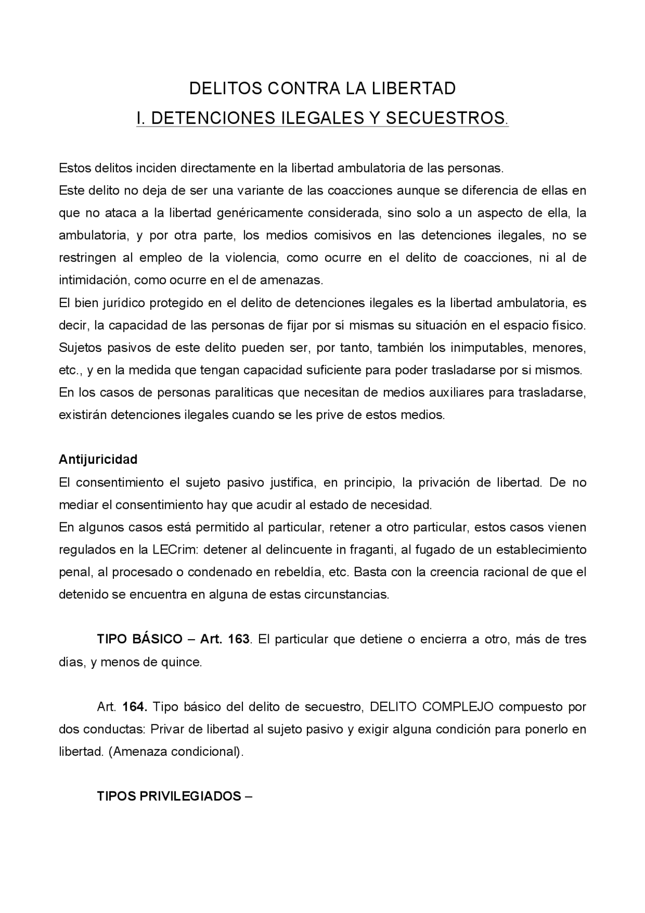 Tema libertad, amenazas, coacciones - Docsity