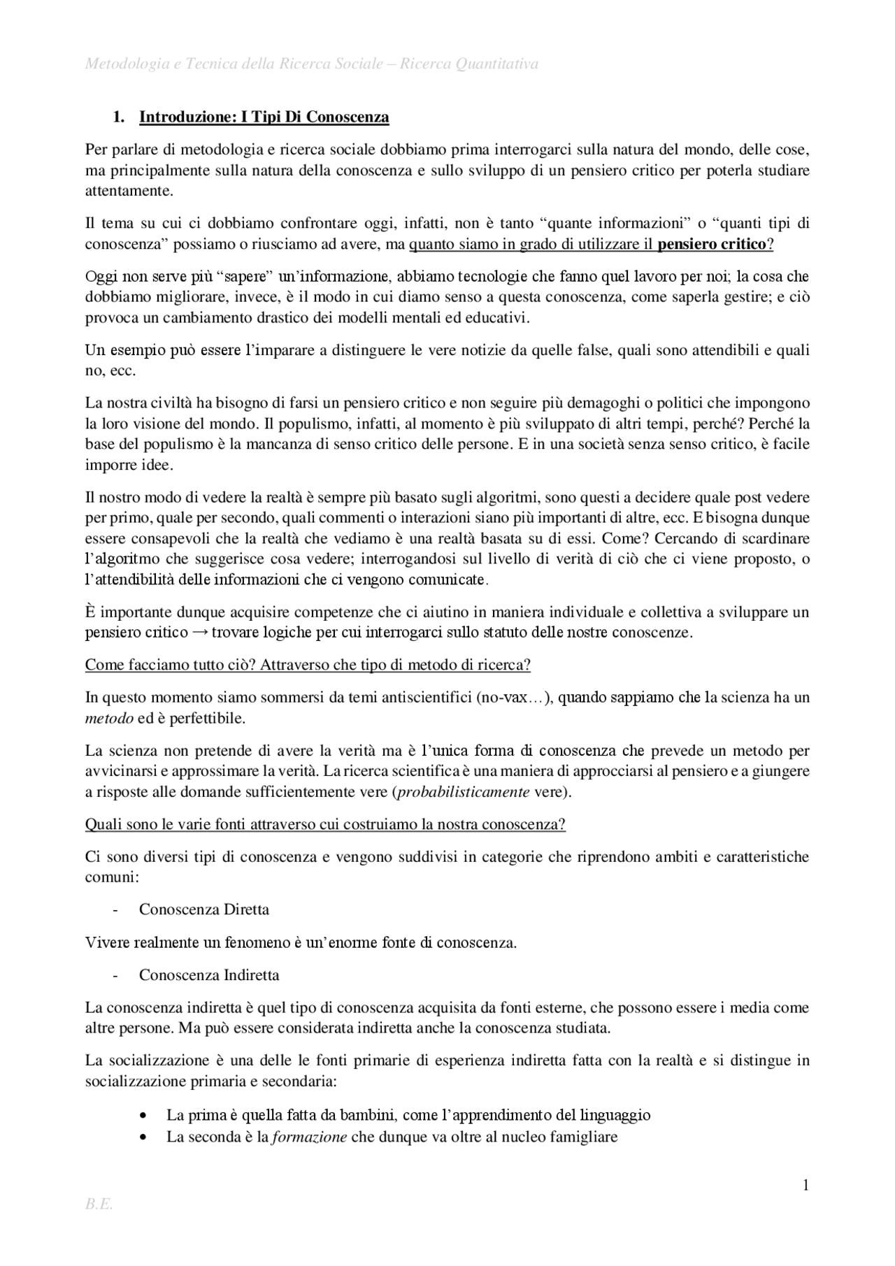 Metodologia Della Ricerca Sociale Primo E Secondo Semestre Docsity
