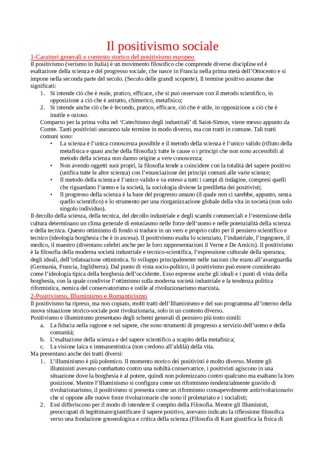 Il Positivismo Sociale E Comte Docsity