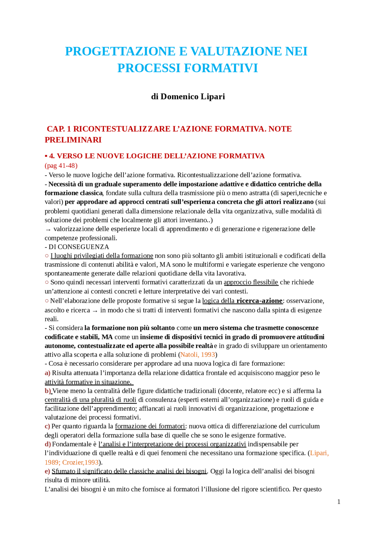 Progettazione E Valutazione Nei Processi Formativi Lipari Docsity