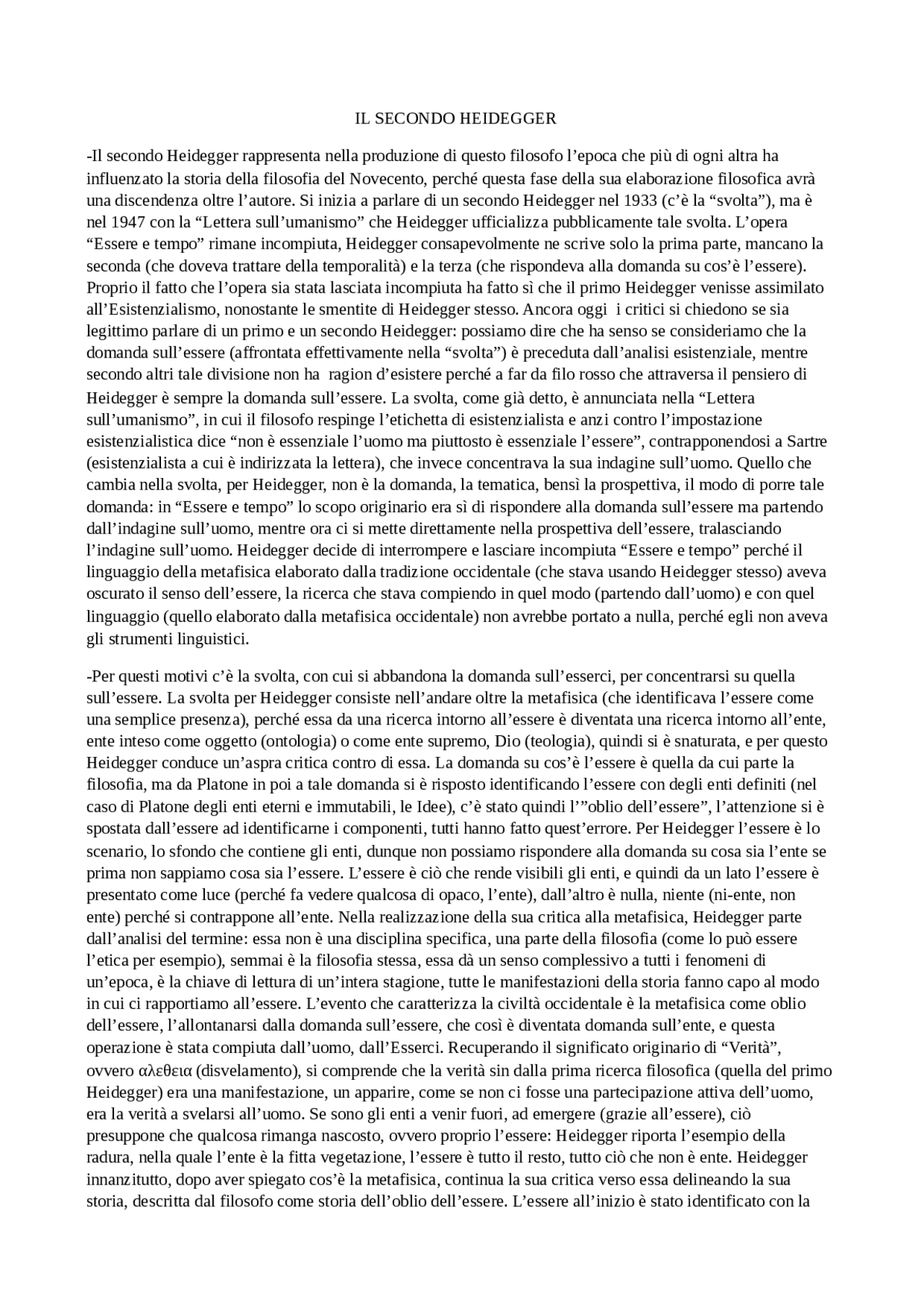 Il Secondo Heidegger Appunti Di Filosofia Docsity