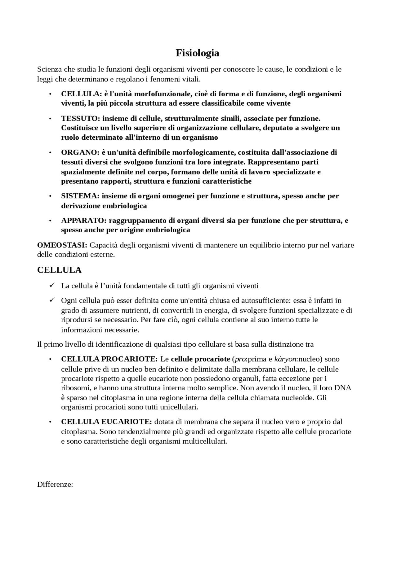 Fisiologia Introduzione Docsity