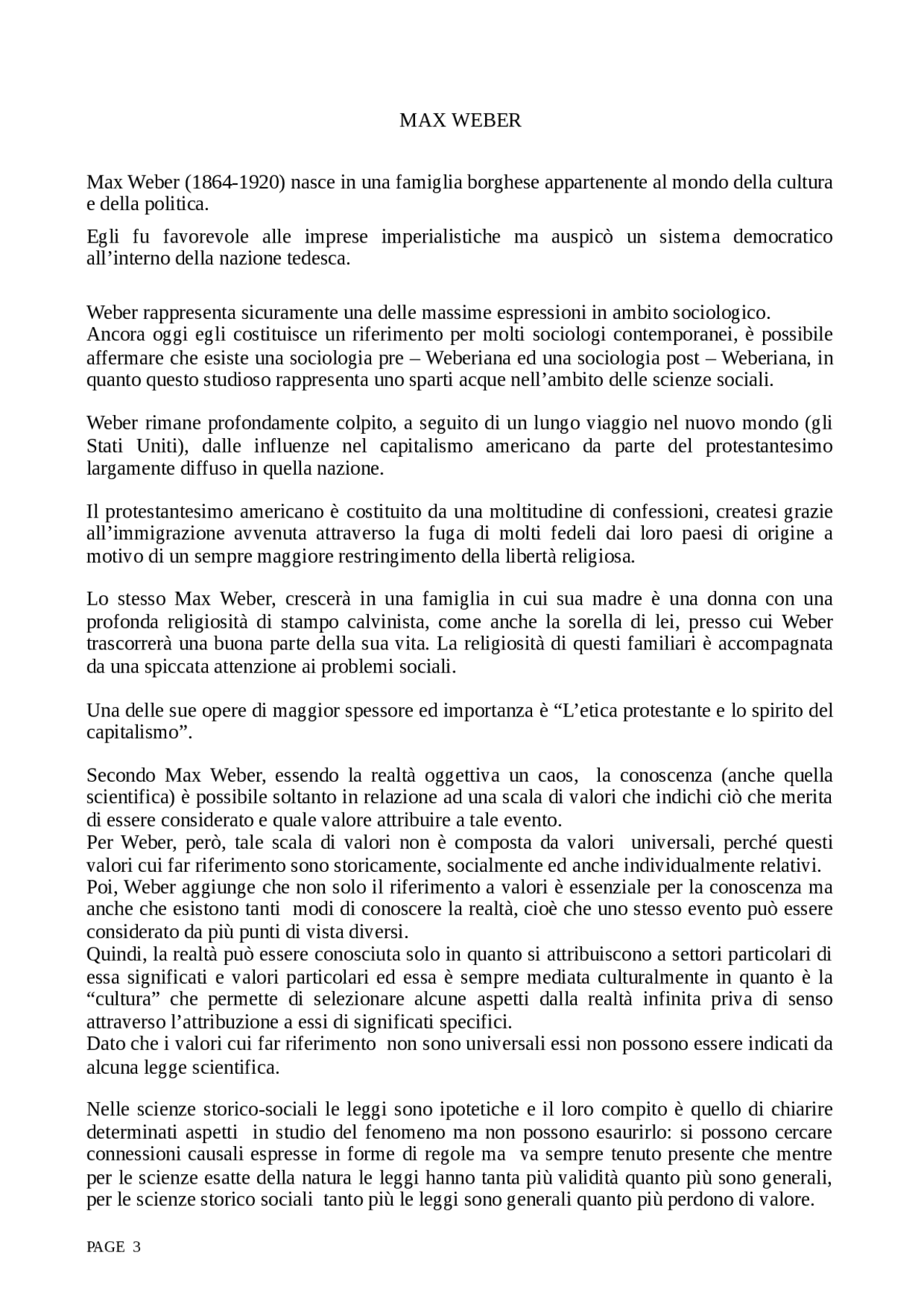 Max Weber Classico Di Sociologia Docsity