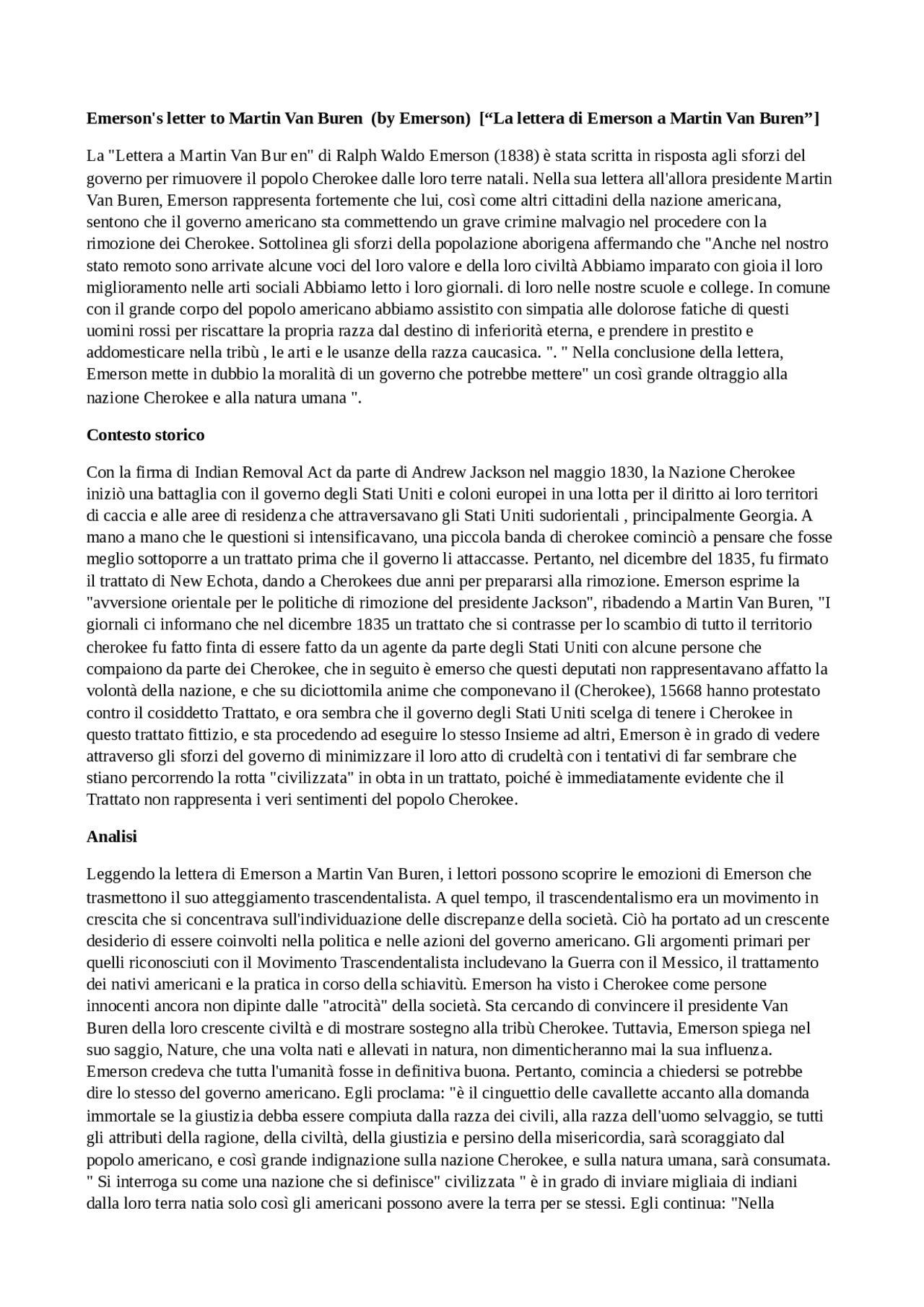 Emerson's letter to Martin Van Buren - Docsity