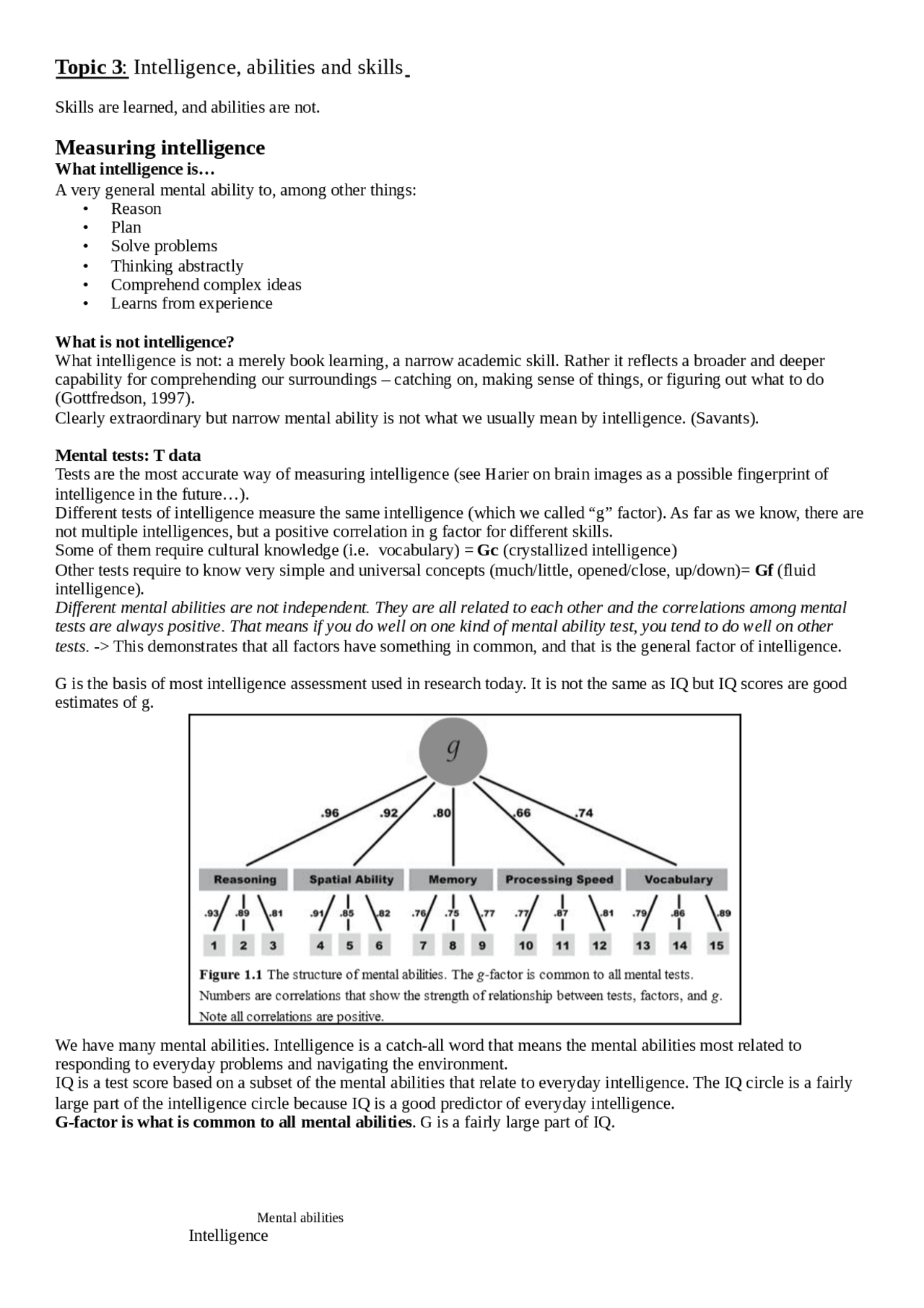 Topic 3: Intelligence, abilities and skills - Docsity