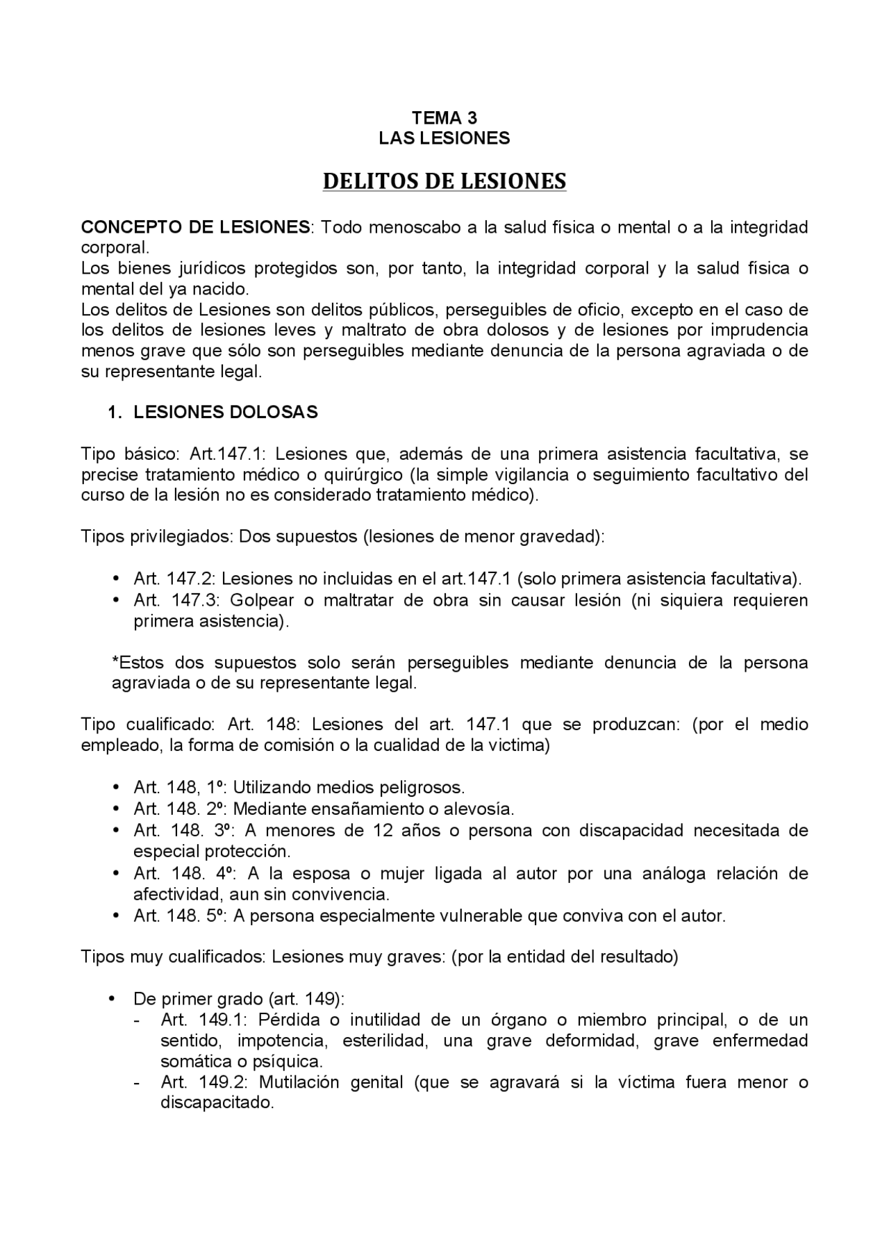 Tema delito de lesiones - Docsity