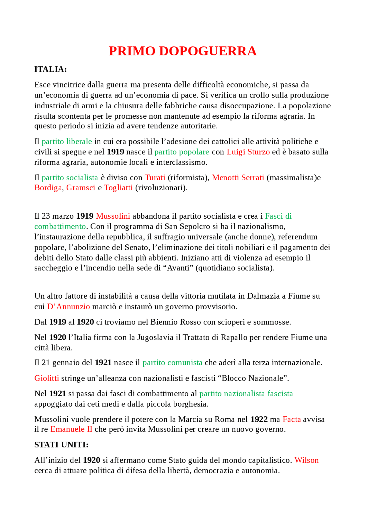 Primo Dopoguerra Appunti 1 Sintesi Del Corso Di Storia Docsity