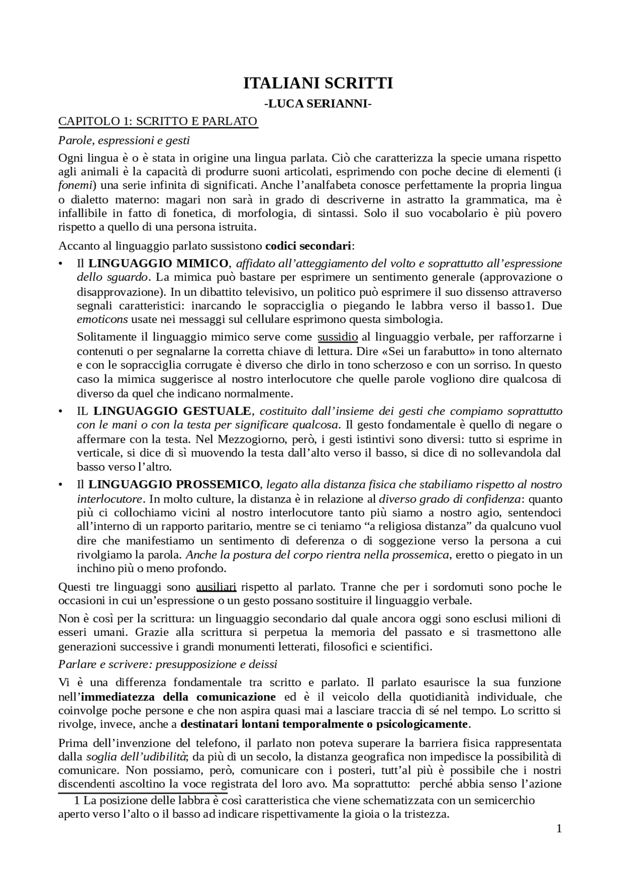 RIASSUNTO DEL MANUALE "ITALIANI SCRITTI", SERIANNI - Docsity